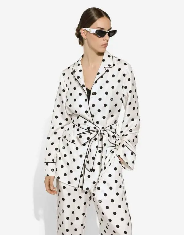 Dolce & Gabbana Polka Dot Printed Silk Pajama Shirt