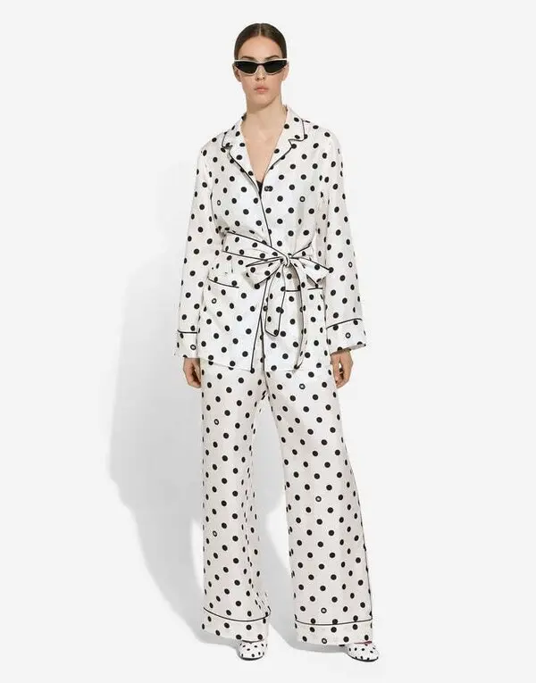 Dolce & Gabbana Polka Dot Printed Silk Pajama Shirt