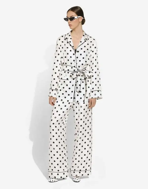 Dolce & Gabbana Polka Dot Printed Silk Pajama Shirt