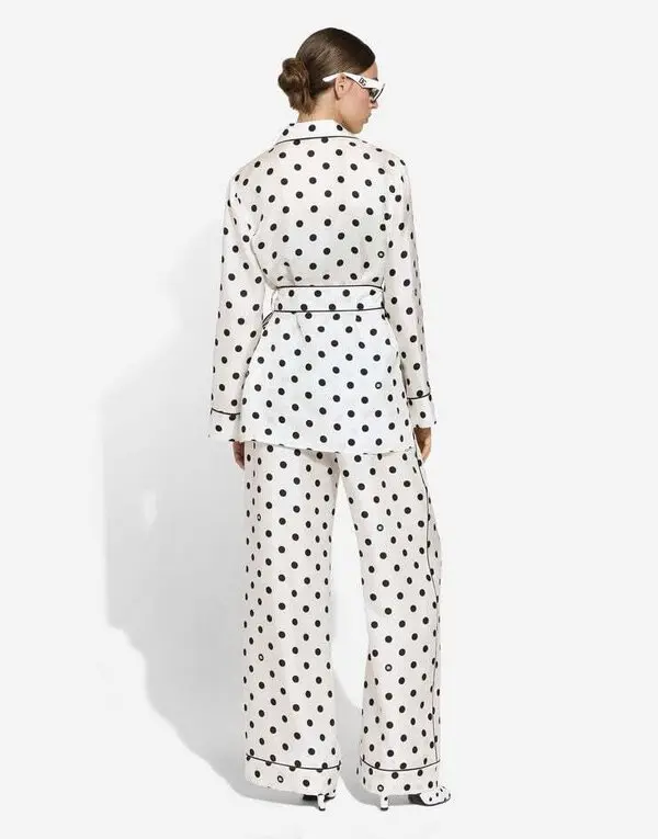 Dolce & Gabbana Polka Dot Printed Silk Pajama Shirt