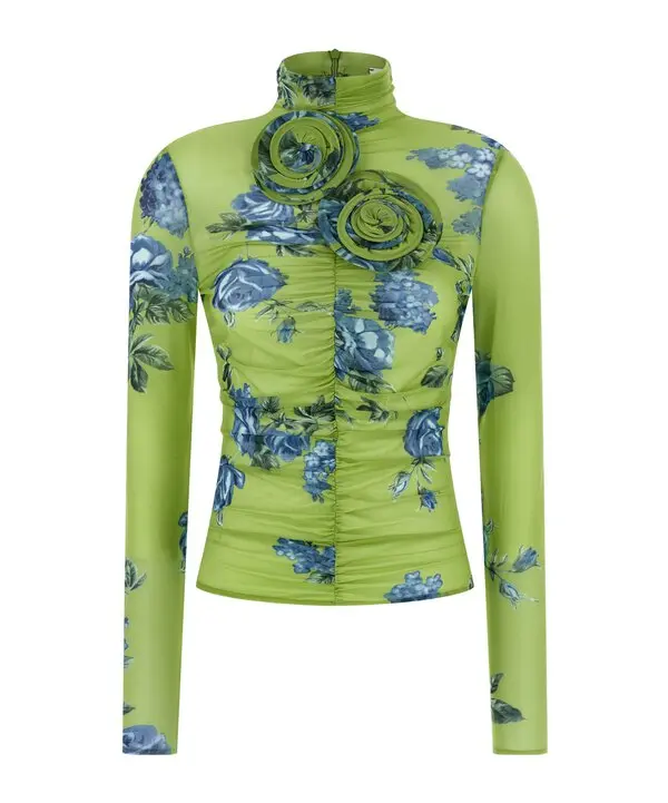 Magda Butrym Longsleeve Rose Detail Top - Green