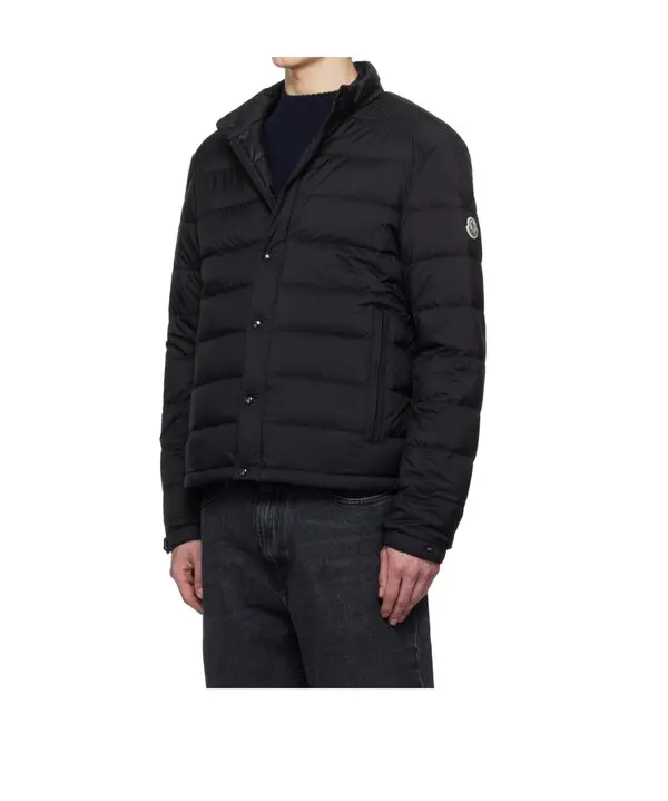 Moncler Quilted Logo Patch Down Jacket - Black