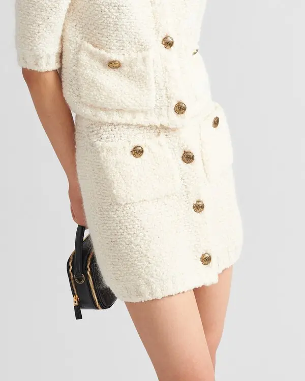 Prada Textured Knit Button-front Mini Skirt