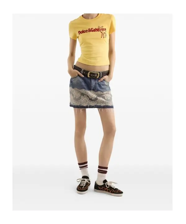 Dolce & Gabbana Lace Detailed Denim Mini Skirt