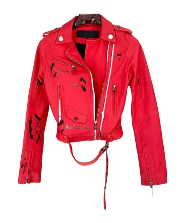 Chrome Hearts Leather Graphic Print Biker Jacket