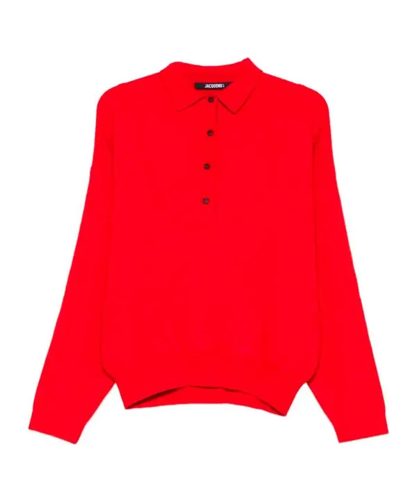 Jacquemus Ribbed Hem Long-sleeved Polo Sweater - Red