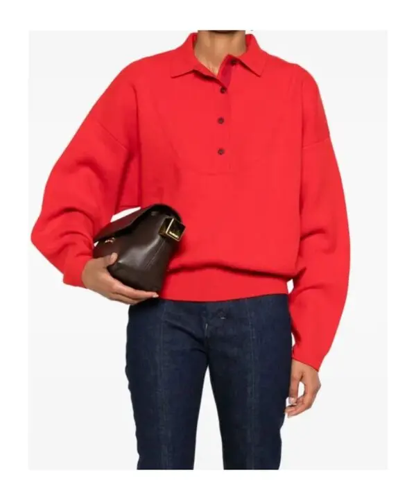 Jacquemus Ribbed Hem Long-sleeved Polo Sweater - Red