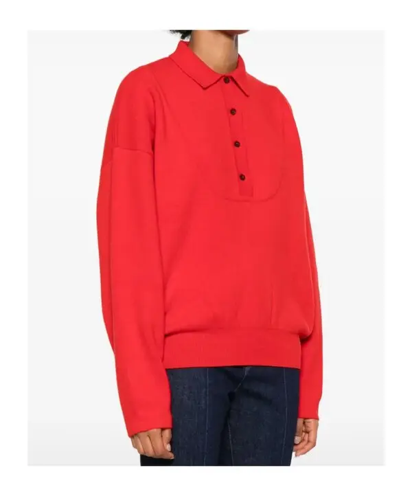 Jacquemus Ribbed Hem Long-sleeved Polo Sweater - Red
