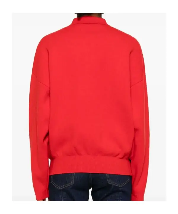 Jacquemus Ribbed Hem Long-sleeved Polo Sweater - Red