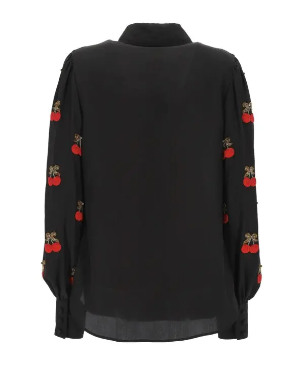 Valentino Garavani Cherry Embellished Button-up Blouse With Lace-up Detail
