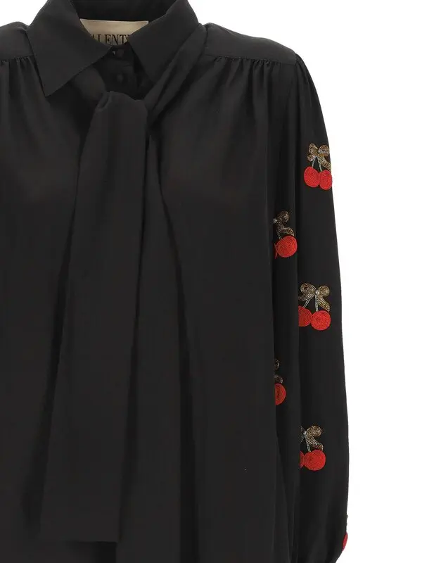 Valentino Garavani Cherry Embellished Button-up Blouse With Lace-up Detail