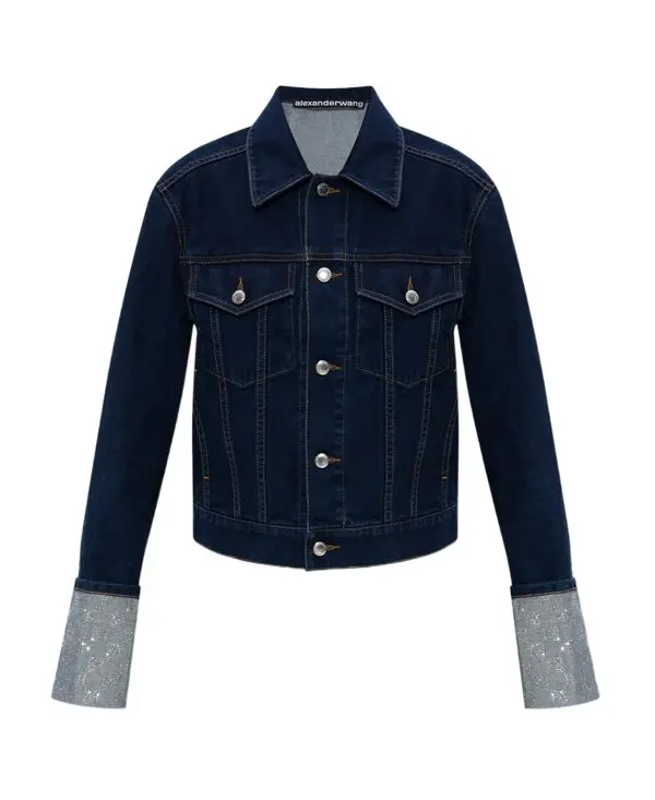 Alexander Wang Crystal-embellished Cropped Denim Jacket