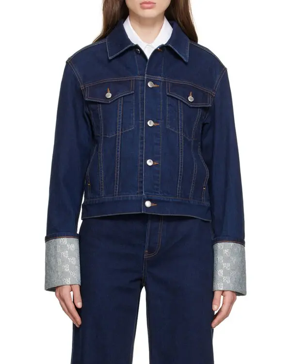 Alexander Wang Crystal-embellished Cropped Denim Jacket