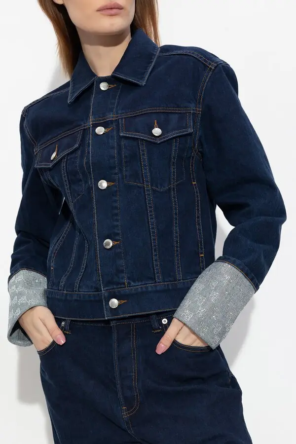 Alexander Wang Crystal-embellished Cropped Denim Jacket