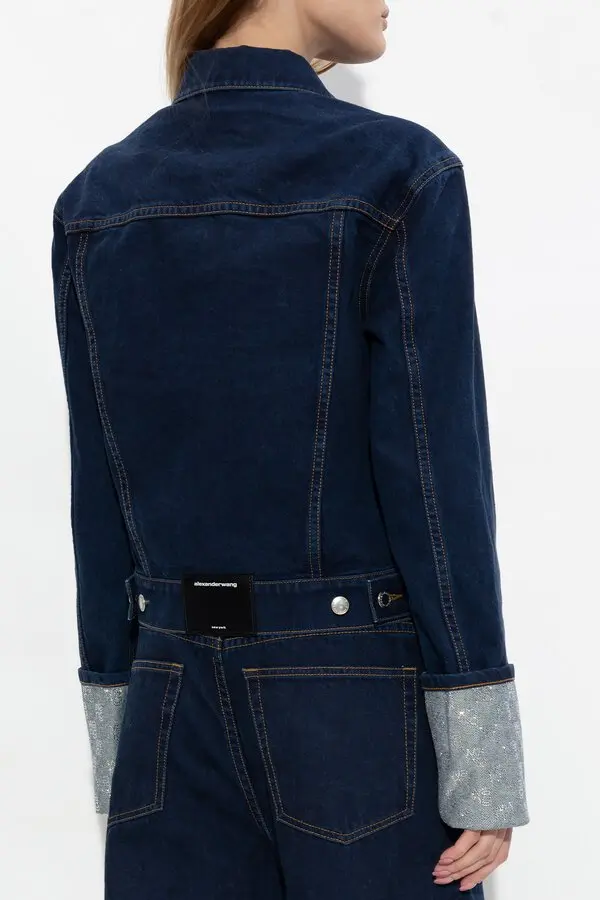 Alexander Wang Crystal-embellished Cropped Denim Jacket