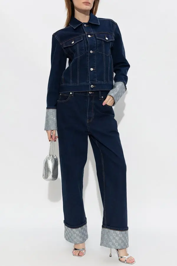 Alexander Wang Crystal-embellished Cropped Denim Jacket