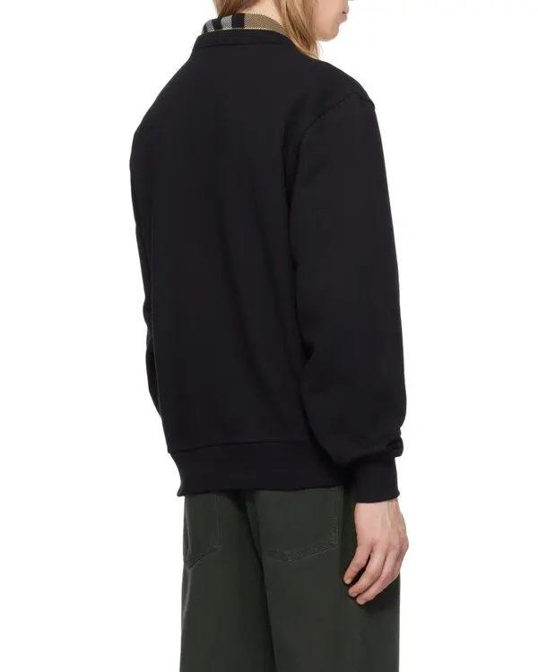 Burberry Crewneck Sweatshirt With Checked Label Appliqu - Black