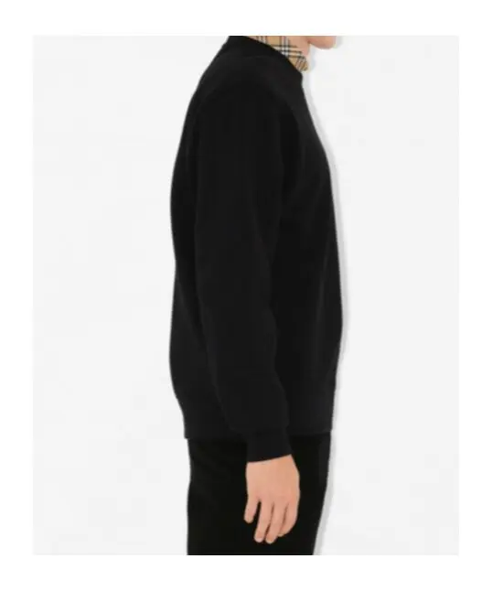 Burberry Crewneck Sweatshirt With Checked Label Appliqu - Black