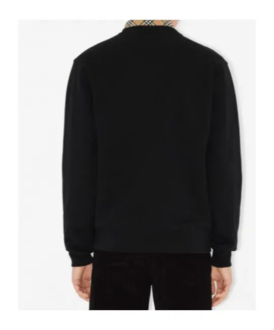Burberry Crewneck Sweatshirt With Checked Label Appliqu - Black