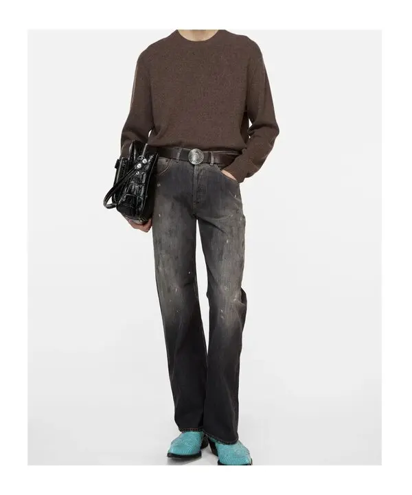 Acne Studios Ribbed Crew Neck Knitted Sweater - Walnut Brown