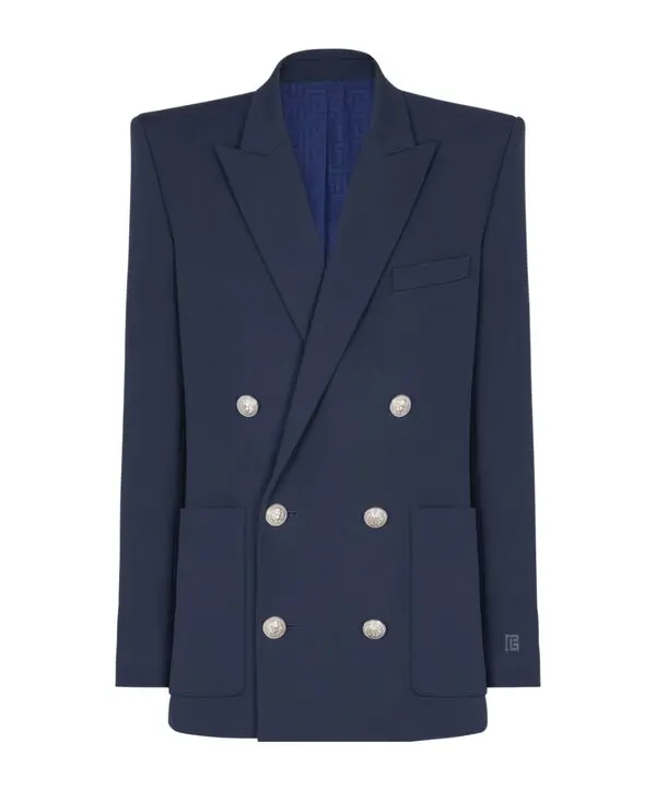 Balmain Double Breasted Long Sleeved Blazer - Navy