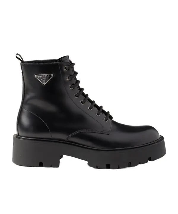 Prada Lace-up Combat Boots With Logo Detail