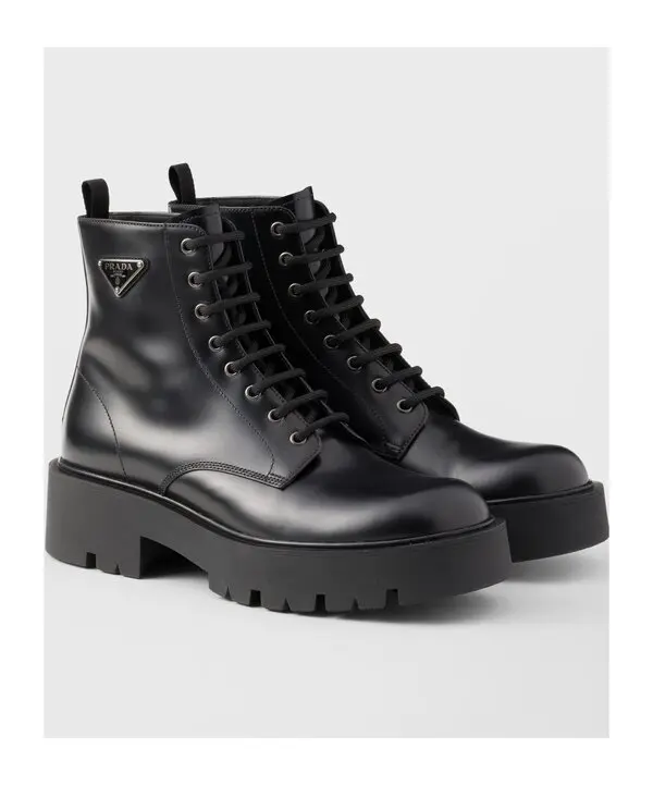 Prada Lace-up Combat Boots With Logo Detail