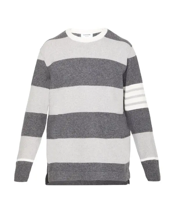 Thom Browne Striped Crewneck Jumper With Button Cuffs