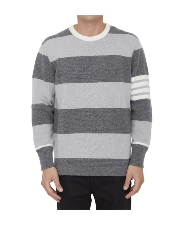 Thom Browne Striped Crewneck Jumper With Button Cuffs