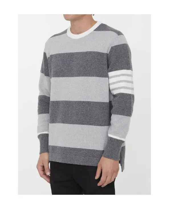 Thom Browne Striped Crewneck Jumper With Button Cuffs
