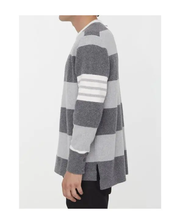 Thom Browne Striped Crewneck Jumper With Button Cuffs