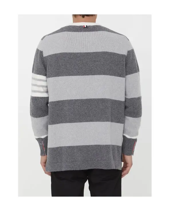 Thom Browne Striped Crewneck Jumper With Button Cuffs