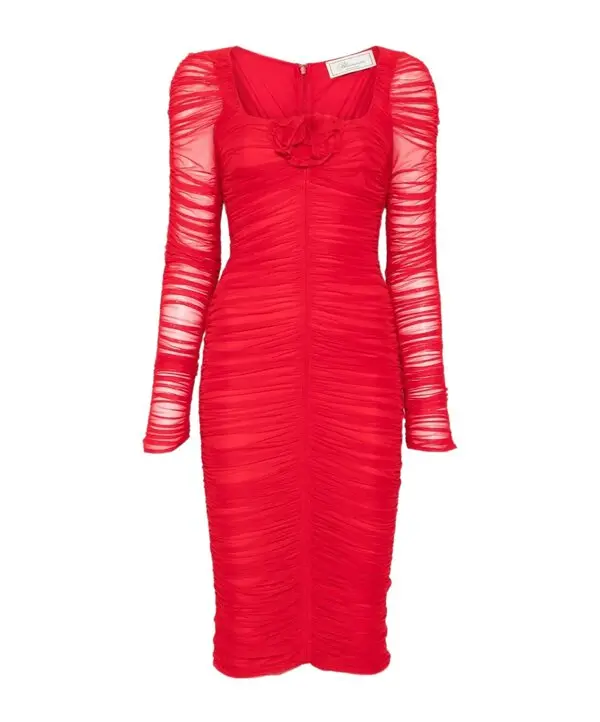 Blumarine Long Sleeve Ruched Midi Dress