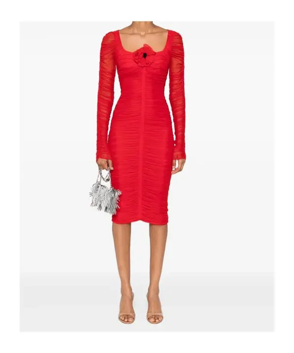Blumarine Long Sleeve Ruched Midi Dress