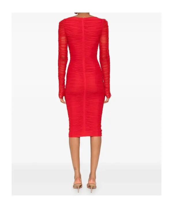 Blumarine Long Sleeve Ruched Midi Dress