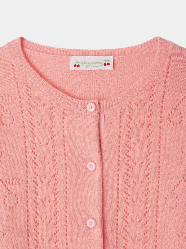 Bonpoint Josiane Crew Neck Cardigan With Cherry Graphic