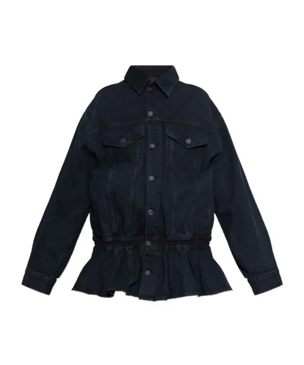 AGOLDE Peplum Denim Jacket With Ruffled Hem - Black