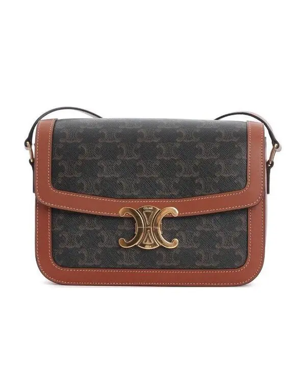 Celine Triomphe Canvas And Calfskin Bag - Tan