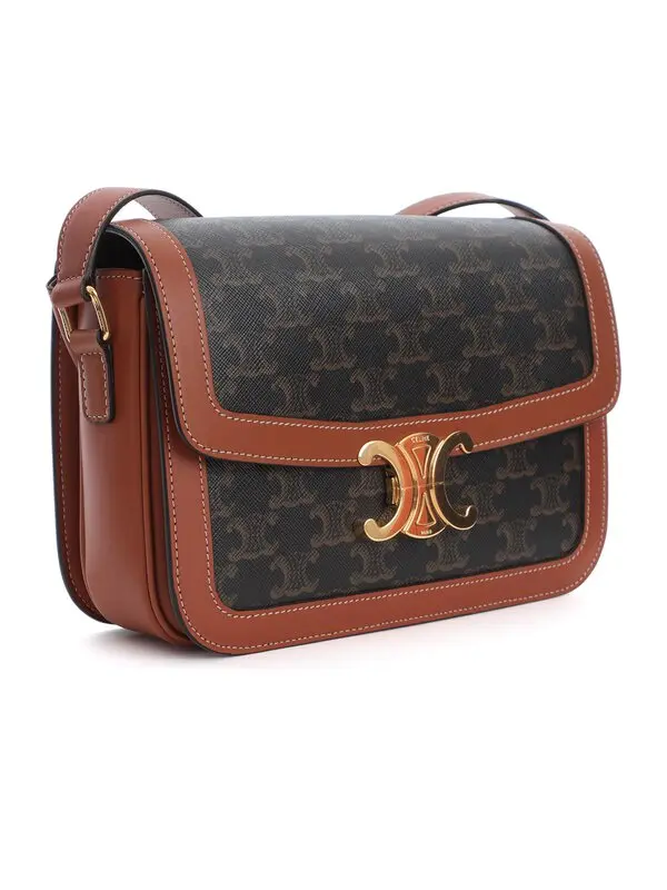 Celine Triomphe Canvas And Calfskin Bag - Tan