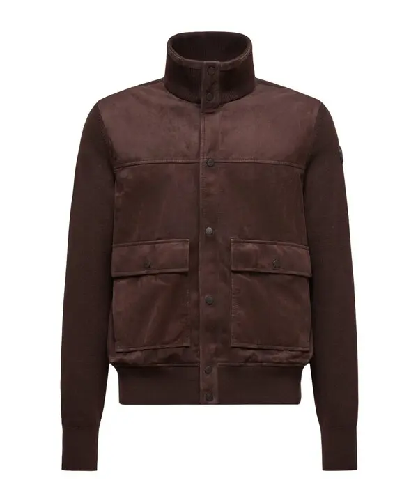 Moncler Logo Patch Suede Front Cardigan