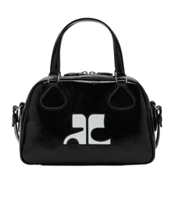COURREGES Courrèges Reedition Bowling Zip-up Top Handle Bag - Black