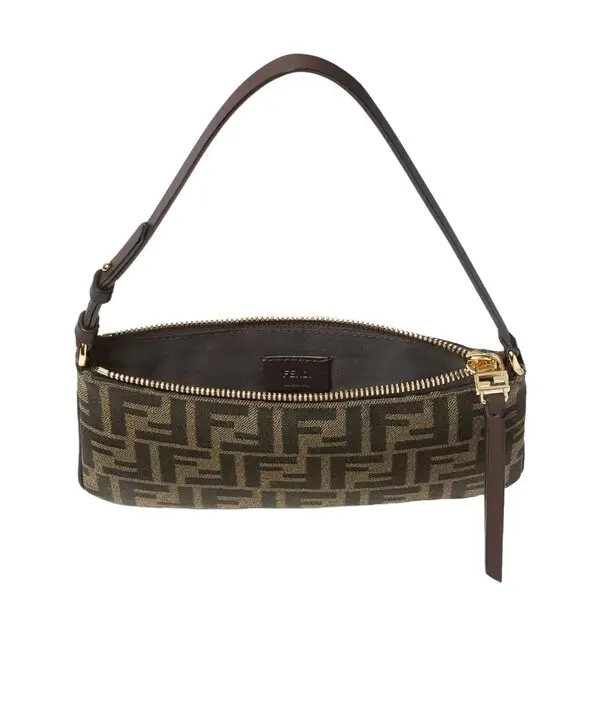 Fendi Ff Jacquard Flat Baguette Pouch - Brown