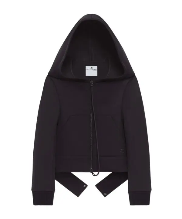 COURREGES Zip-up Hooded Cocoon Jacket - Black