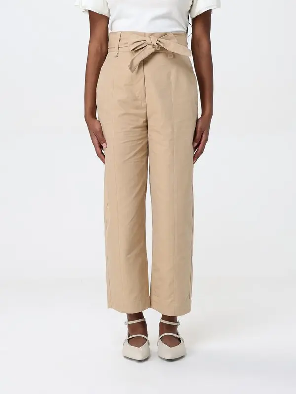 TWINSET Gabardine Belted Trousers - Nude
