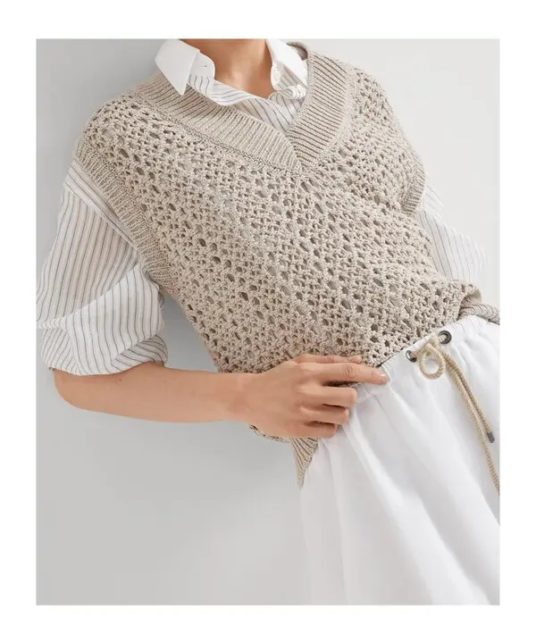 Brunello Cucinelli Sleeveless Open-knit V-neck Top
