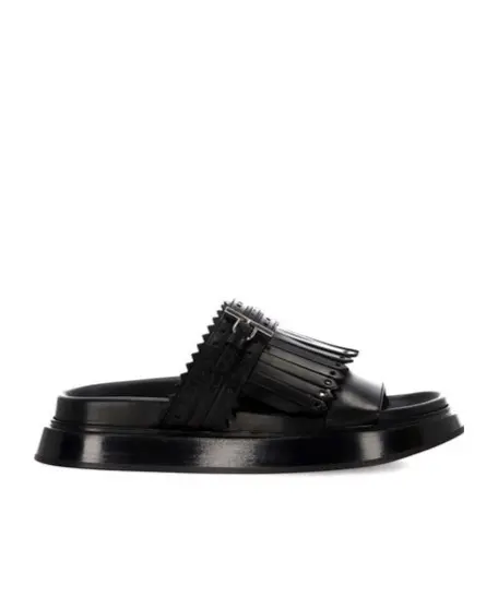 Alexander McQueen T-bar Fringed Slides - Black