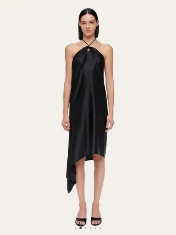 FERRAGAMO Halterneck Asymmetrical Satin Dress
