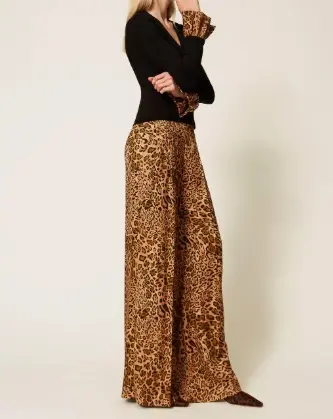 TWINSET Pleated Leopard Print Trousers