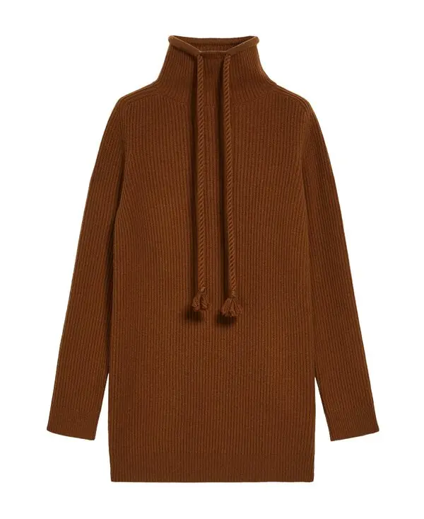 Max Mara High-neck Ribbed Long-sleeve Sweater With Drawstring Detail