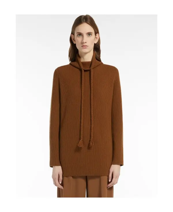 Max Mara High-neck Ribbed Long-sleeve Sweater With Drawstring Detail